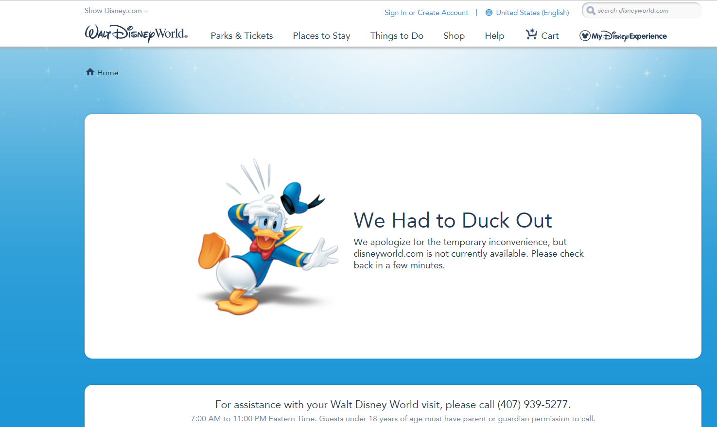 Disney World Error Page Learn Google